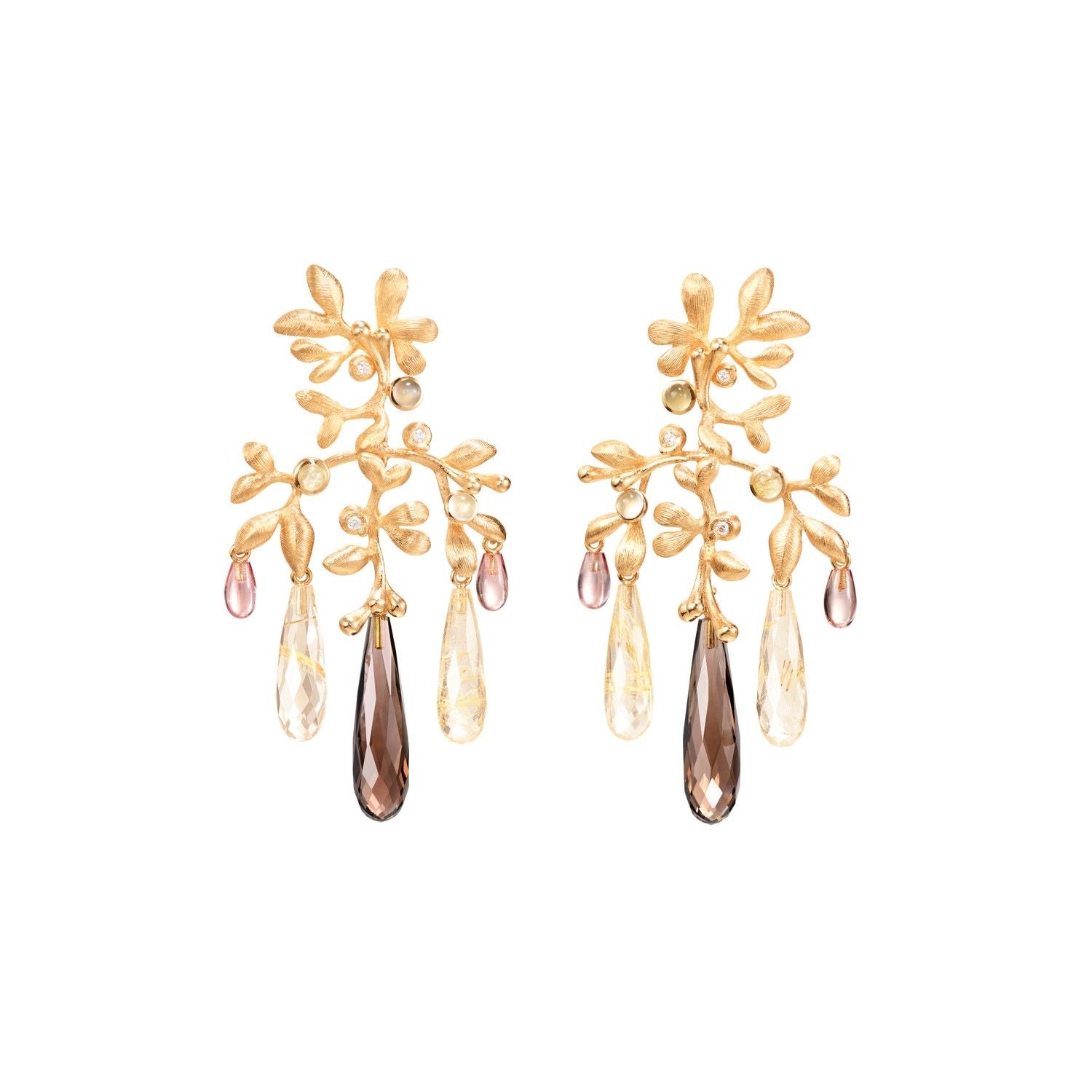 Gipsy Small 18K Gold Earrings w. Quartz, Tourmaline, Moonstone & Diamo ...