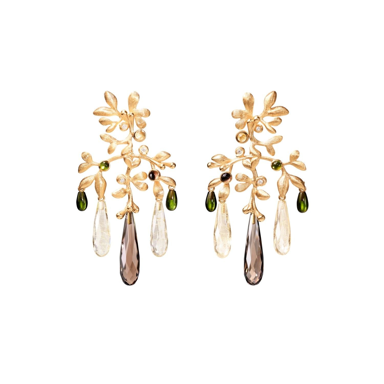 Gipsy Small 18K Gold Earrings w. Quartz, Tourmaline & Diamond – The ...