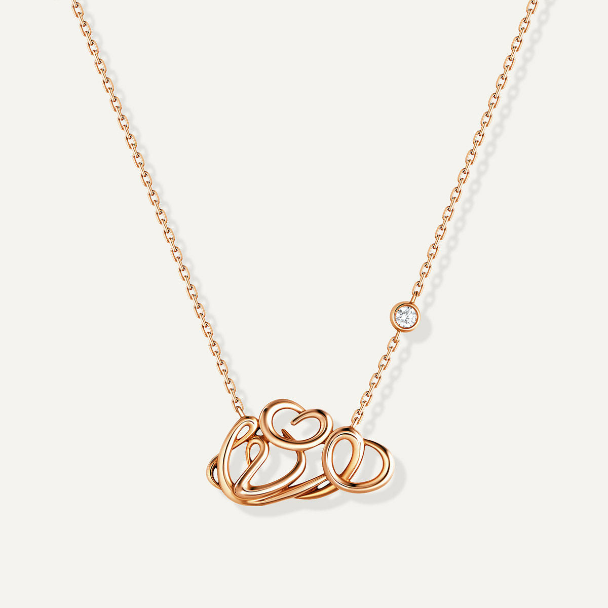 D'NOUR Dubai Allusia Love Detailed 18K Rosegold Necklace w. Diamond ...
