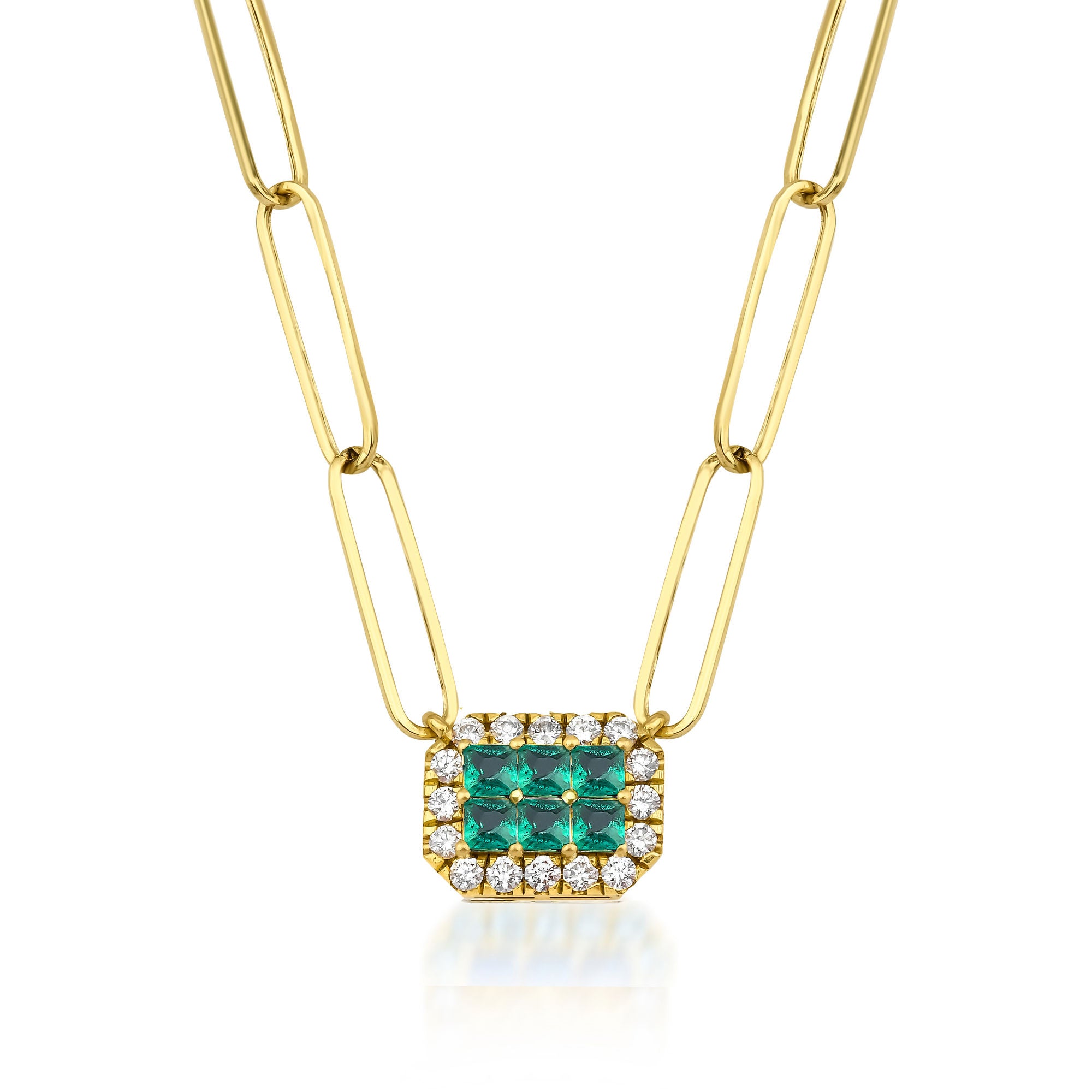 GFG Jewelry Fortuna Belle Verde Paperclip 18K Gold Necklace w. Emeralds ...