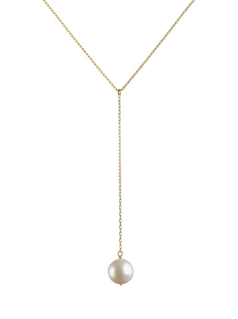 Michelle Massoura Pearl 18K Gold Lariat Necklace – The Jewellery Room