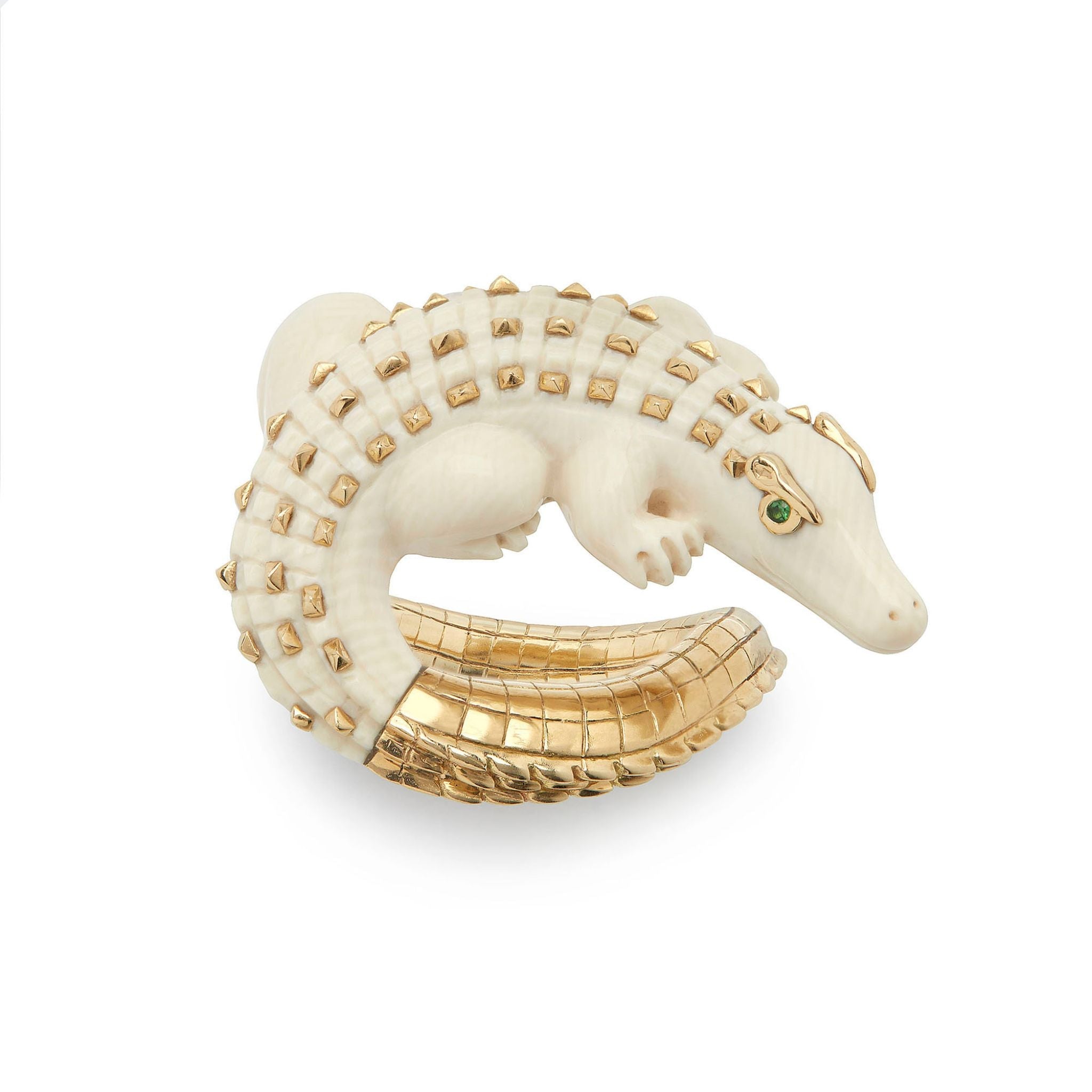 Bibi van der Velden Mammoth Alligator Twist 18K Gold Ring w. Tsavorite ...