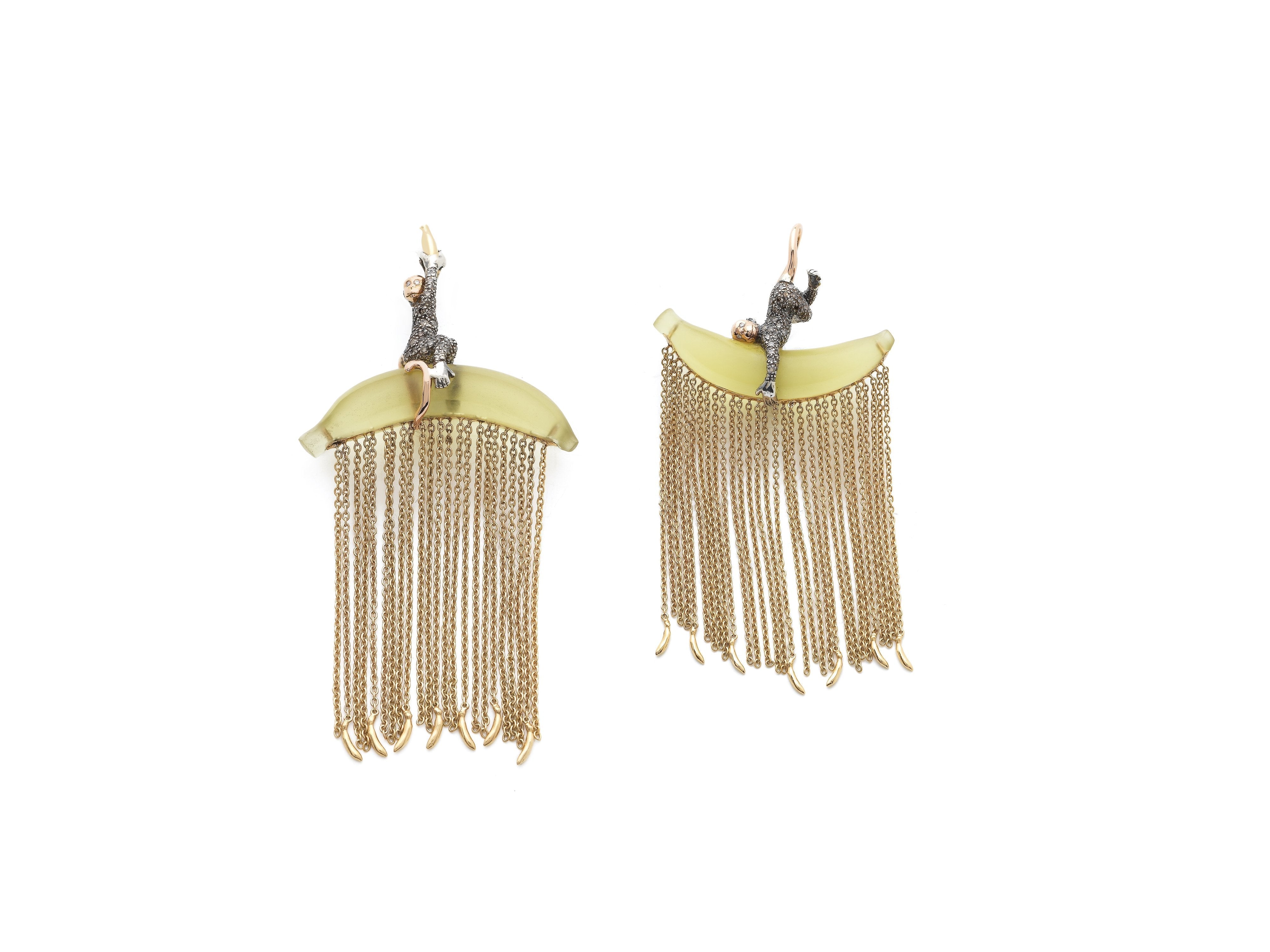 Bibi van der Velden Monkey Chain Small 18K Rosegold & Silver Earrings ...