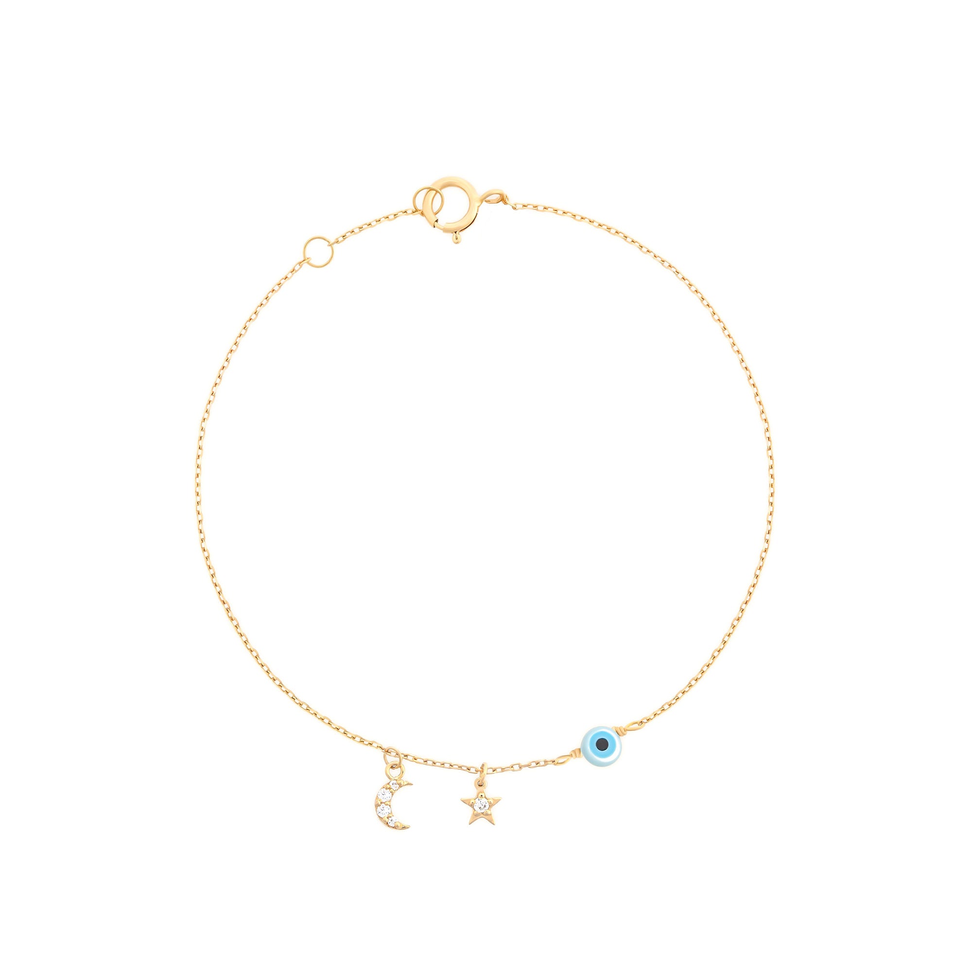 Alexa Fine Jewelry Star Evil Eye Half Moon 18K Gold Bracelet w ...