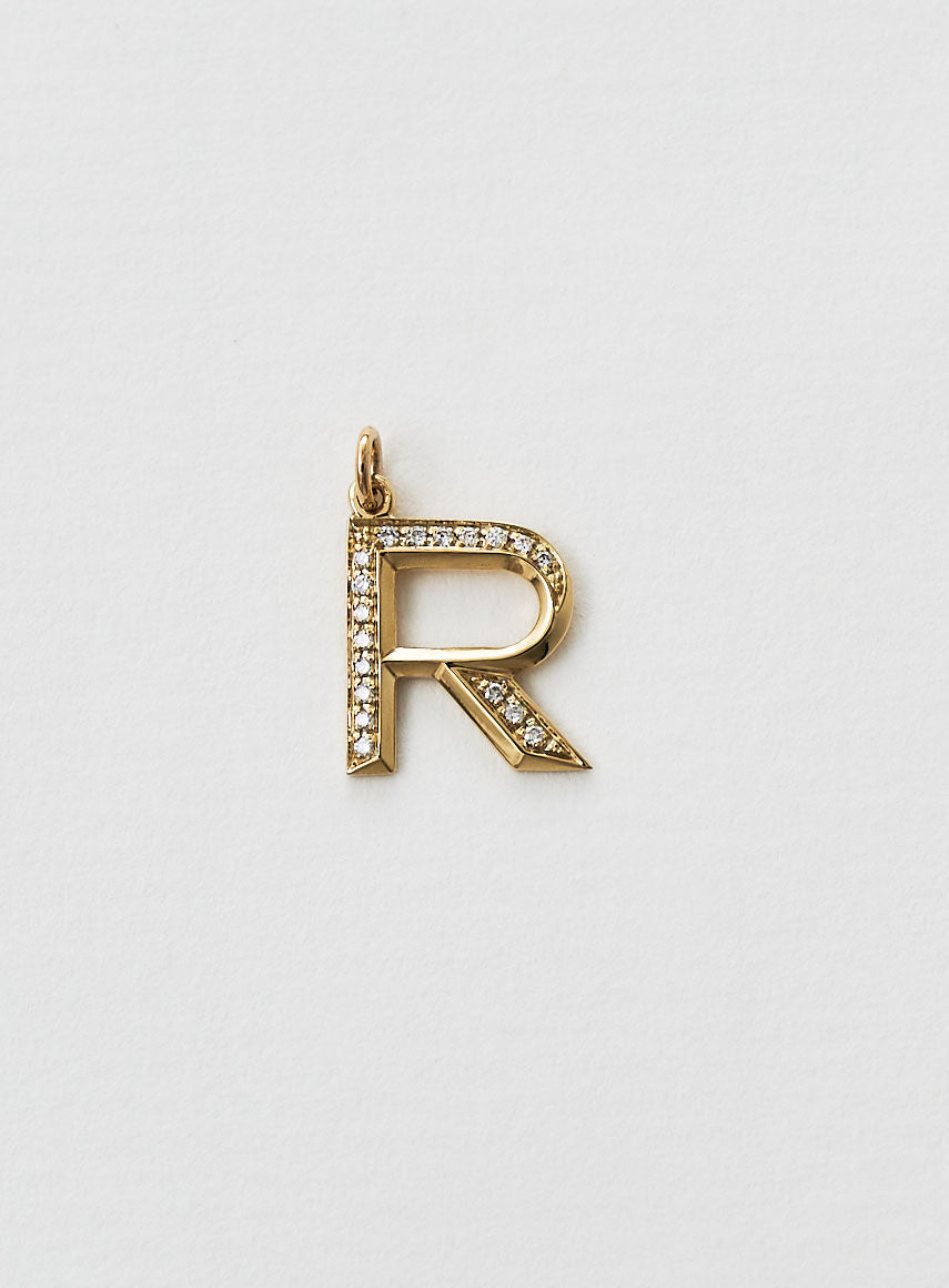 Blue Billie Diamond Letter R 18K Gold Necklace or Pendant w. Diamond ...