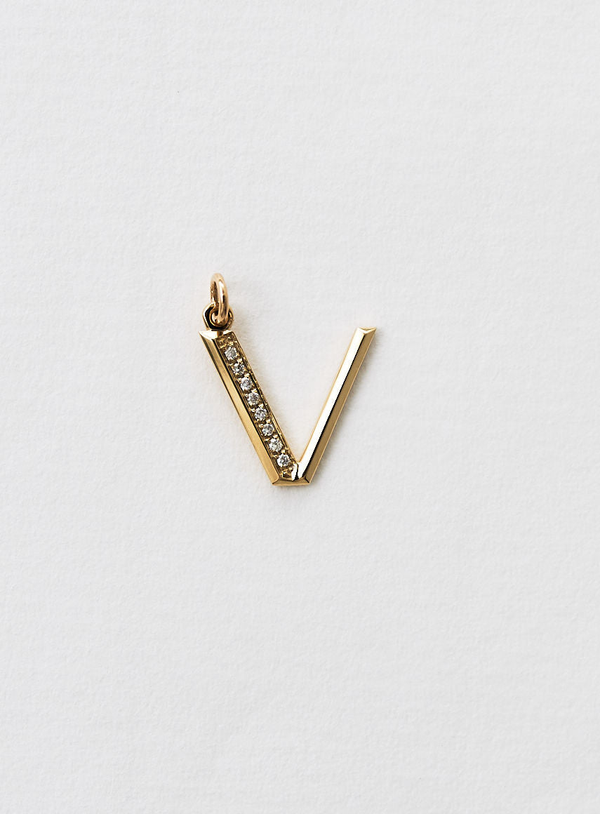 Blue Billie Diamond Letter V 18K Gold Necklace or Pendant w. Diamond ...