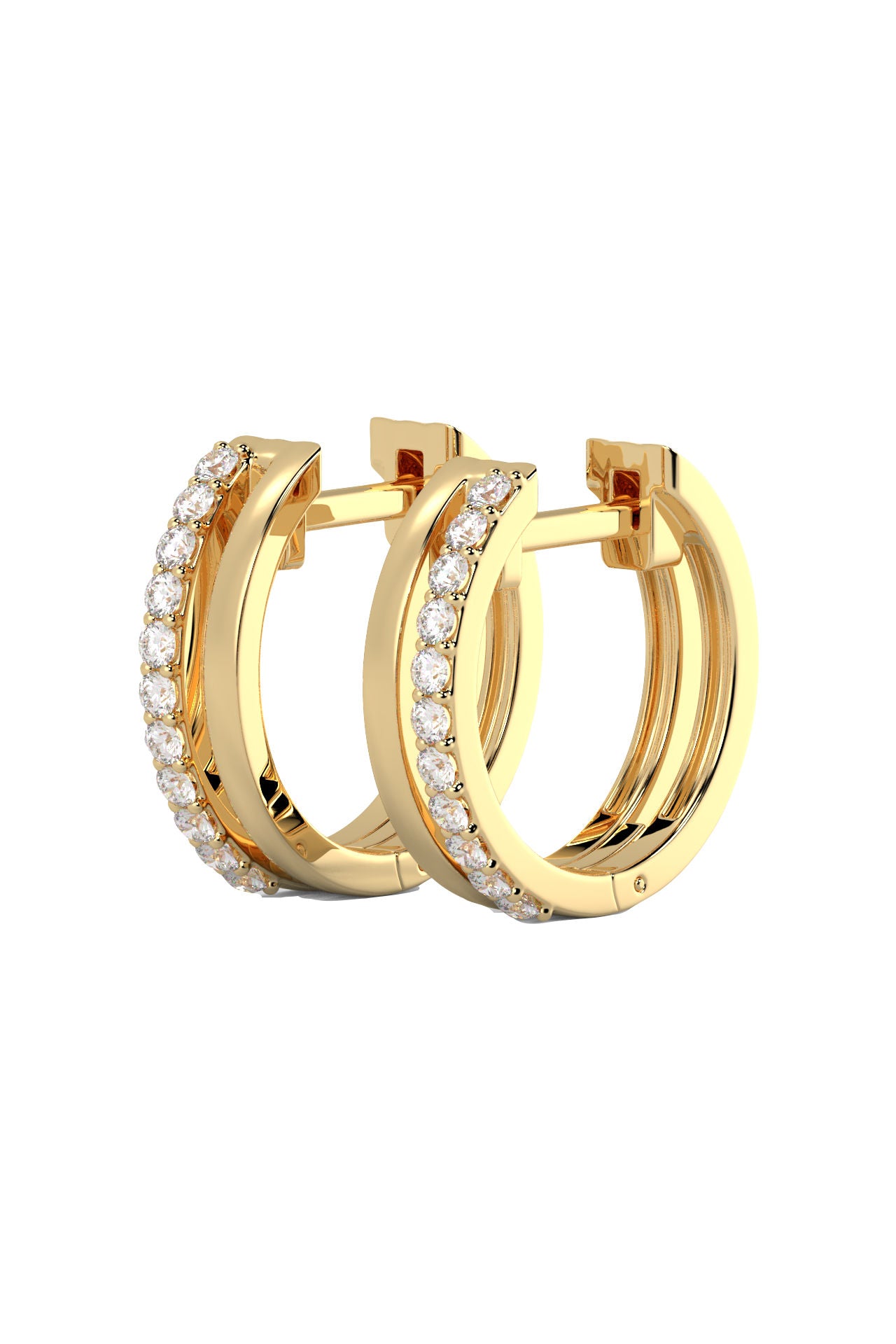 REVER Double Line 18K Gold Hoops w. Lab-Grown Diamonds – The Jewellery Room