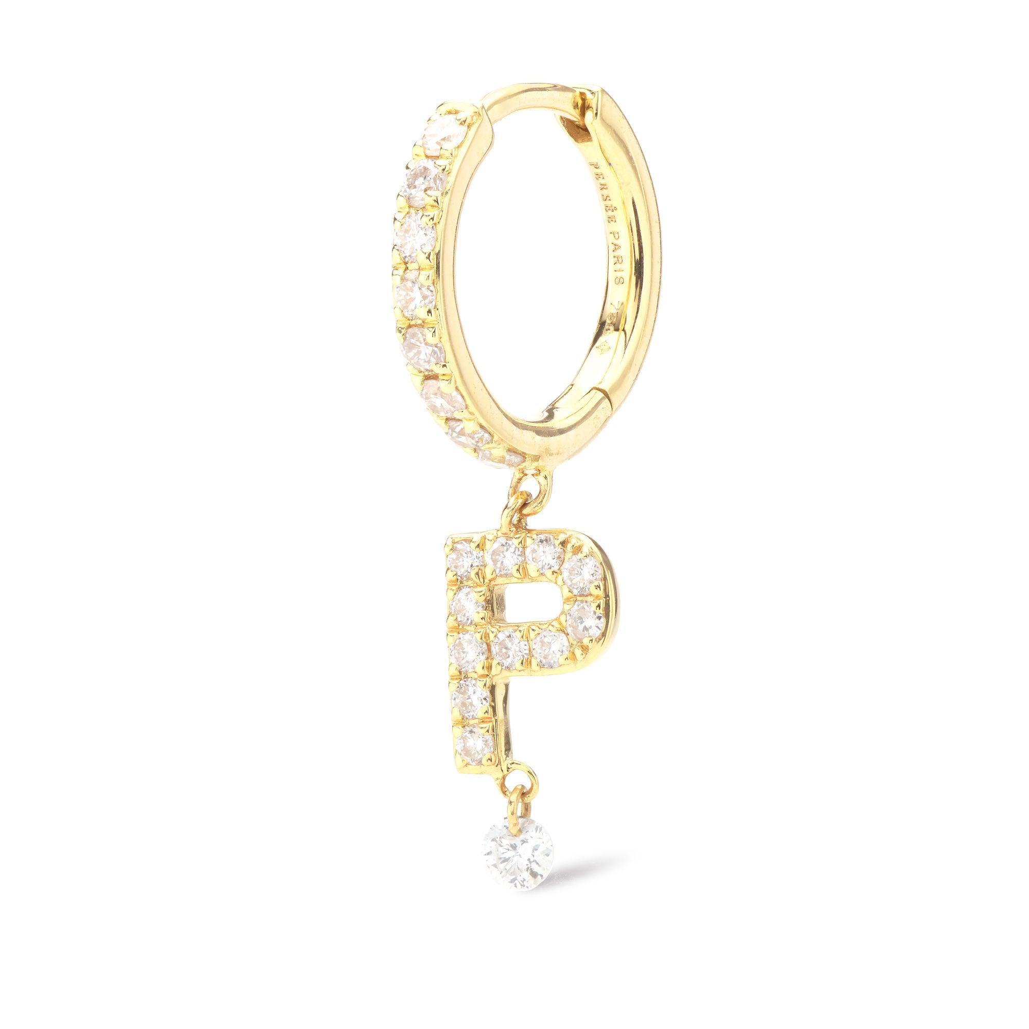 Persée Paris Pavé Alphabet Piercing 18K Gold Hoop w. Diamonds – The ...